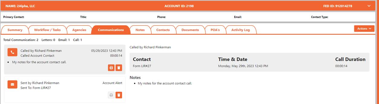4. CommunicationsTab: This tab is used track and store all the account ...